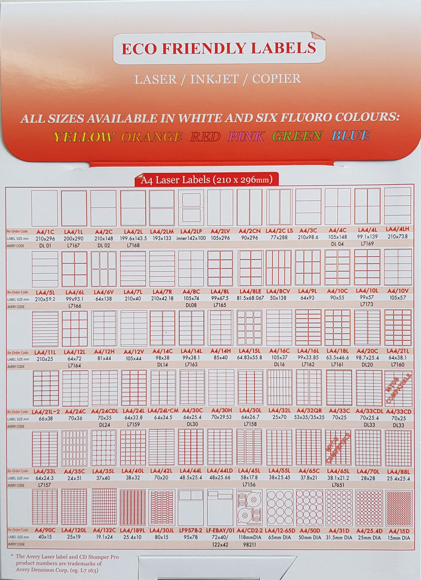 A4 Laser Label - 21up - 64x38.1mm - 100 per pack (Avery Code: L7160 ...